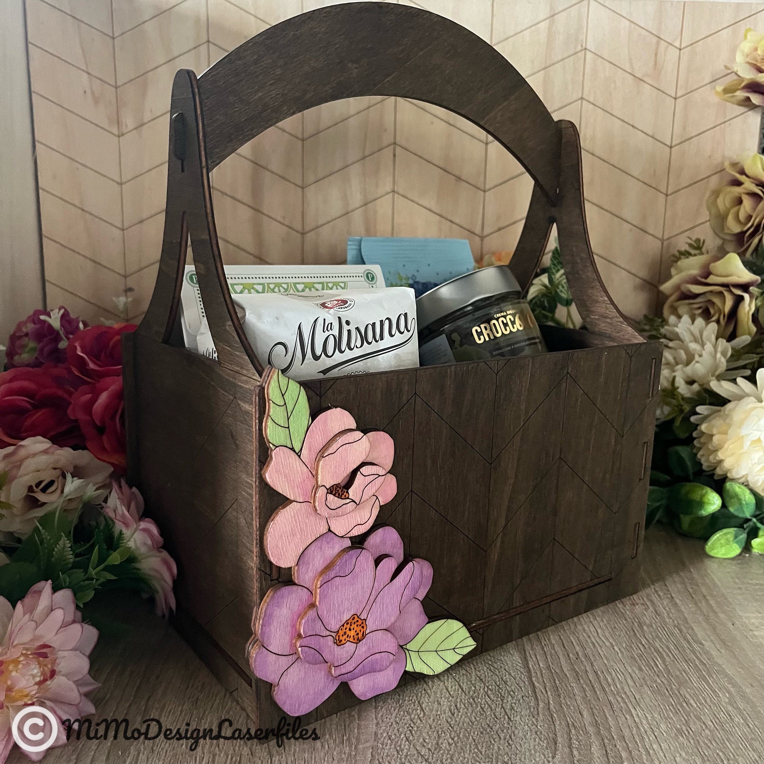 Magnolia 3D Flower Gift / Decor Basket for Holding Wine, Decor, Snacks ...