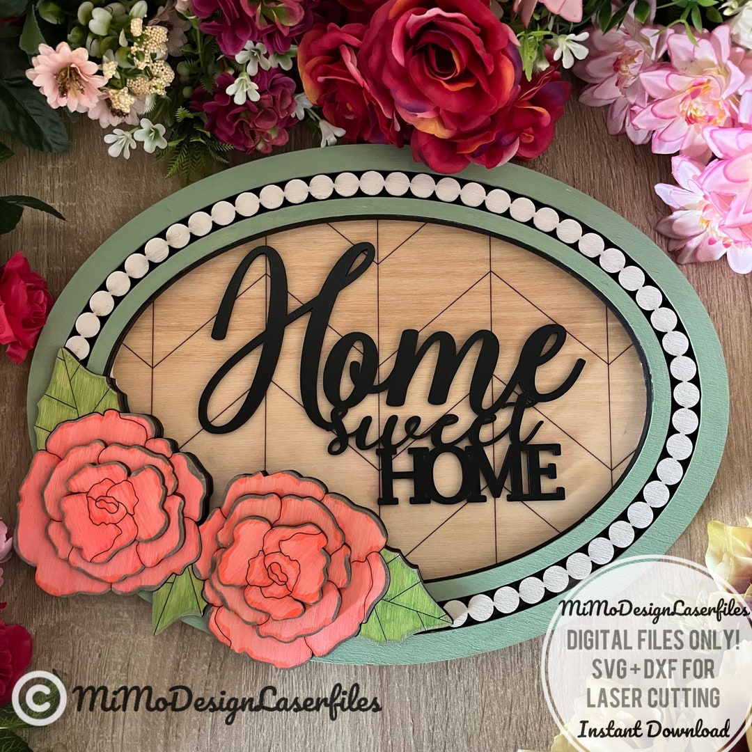 Beaded Frame Sign With 3D Layered Peonies - Home Sweet Home Text and ...