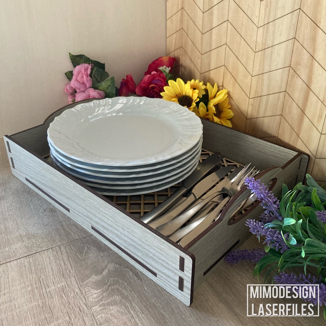 Serving Tray With Interchangable Patterned Insert Inlay for the Bottom ...