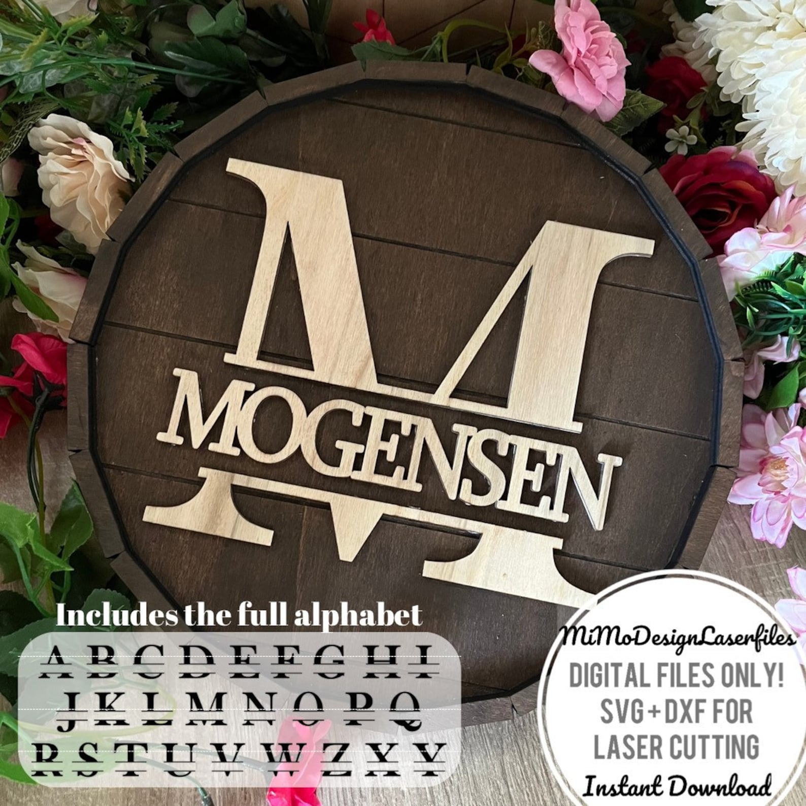 Faux Barrel Top Split Monogram Sign Resizable for Other - Etsy