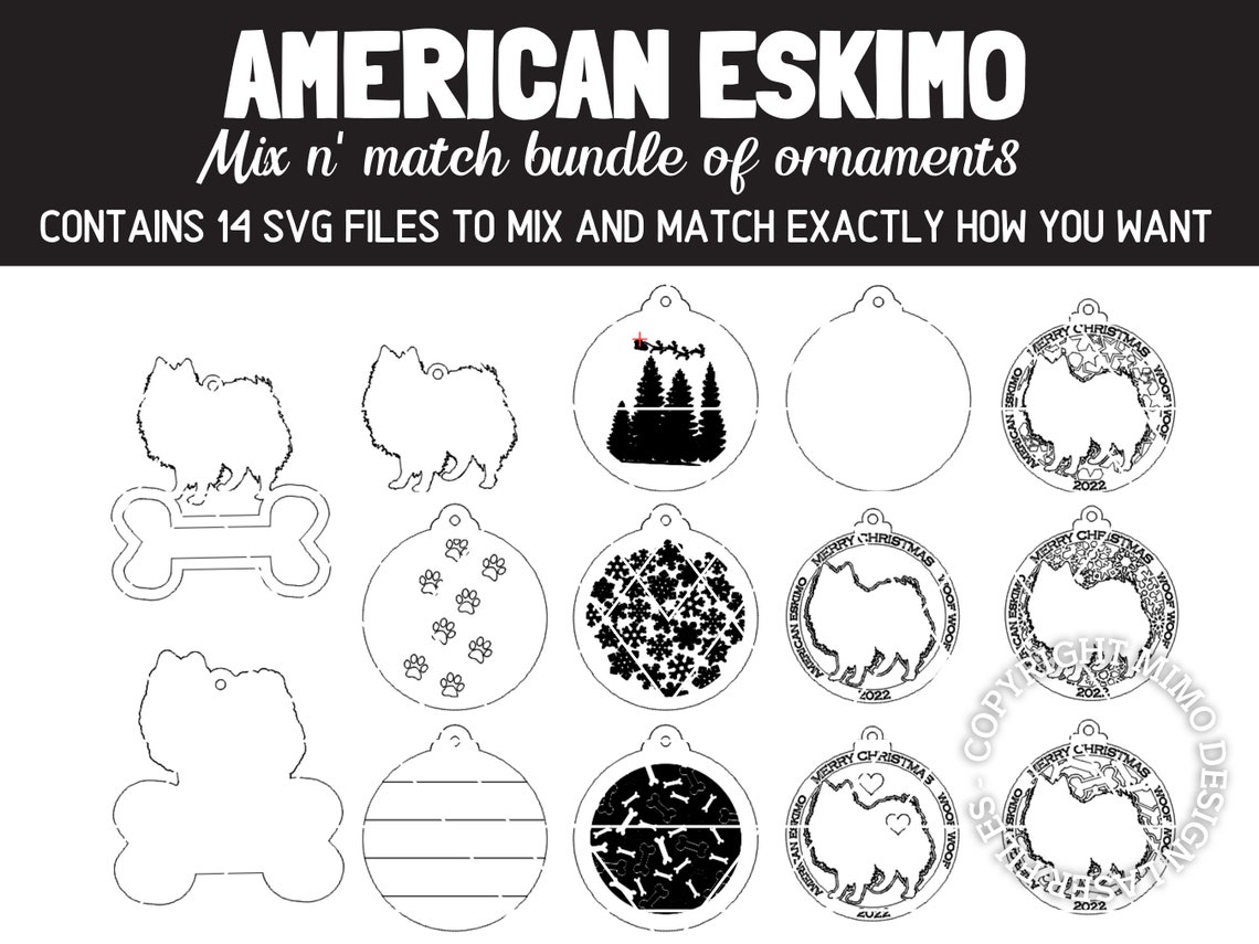 AMERICAN ESKIMO Dog Breed Christmas Ornaments Bundle 2022 Digital Svg ...