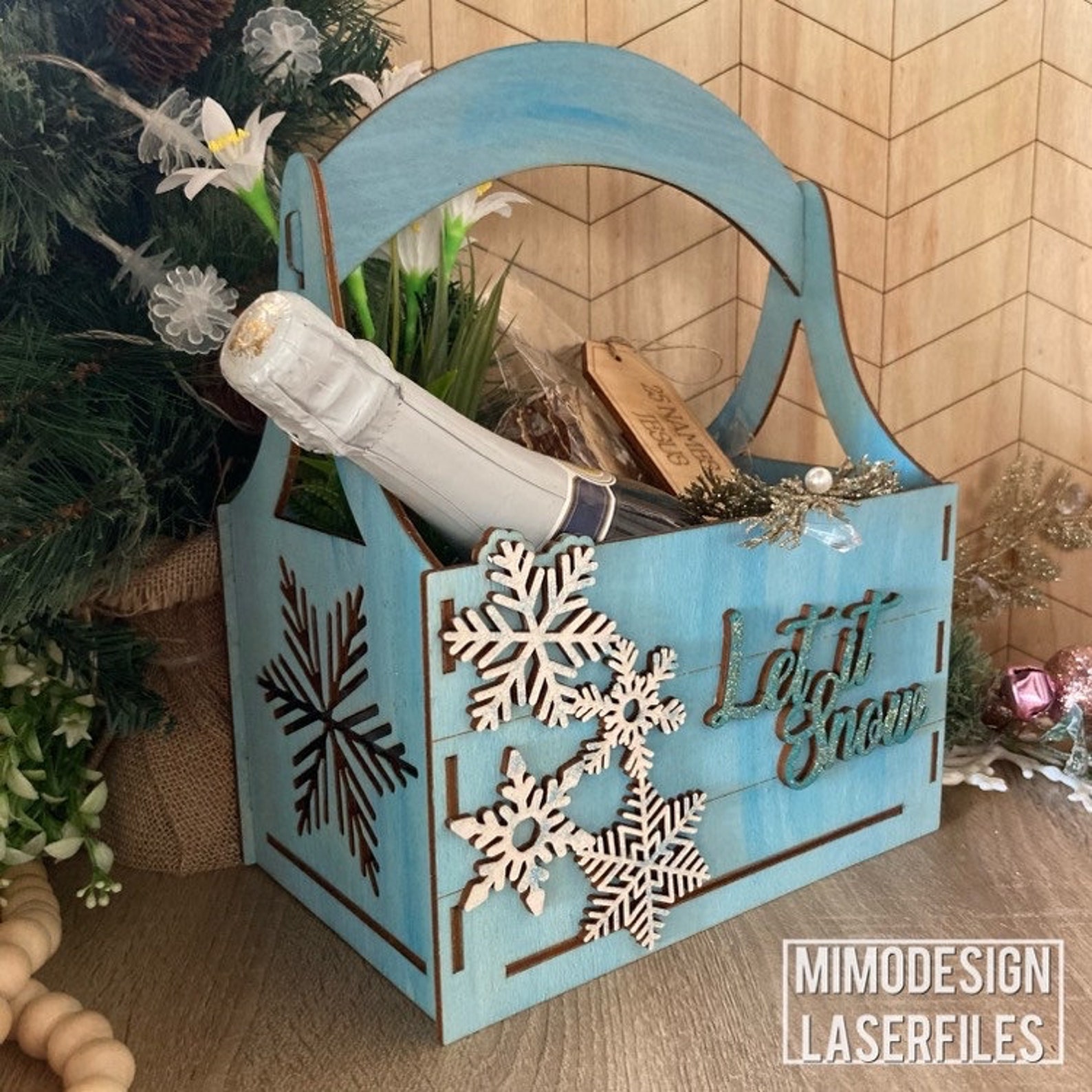 Snowflake Christmas Gift Basket Crate Box Caddy for Wine - Etsy