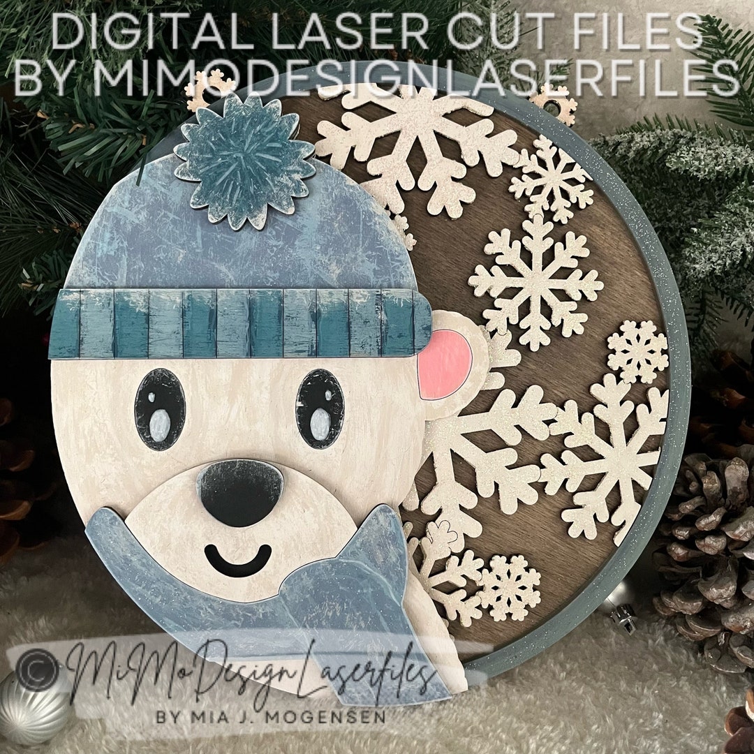 3D Polar Bear Door Hanger / Sign W. Snowflake Pattern - Christmas ...