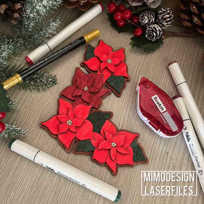 Poinsettias Floral Border for Layering as Inlay for Trays or - Etsy