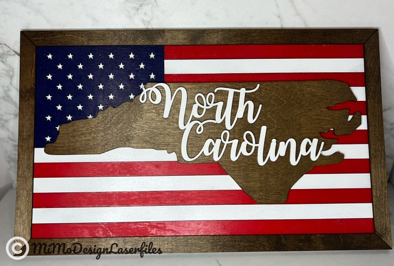 NORTH CAROLINA State Flag Sign With the American Flag and Frames, Easy ...