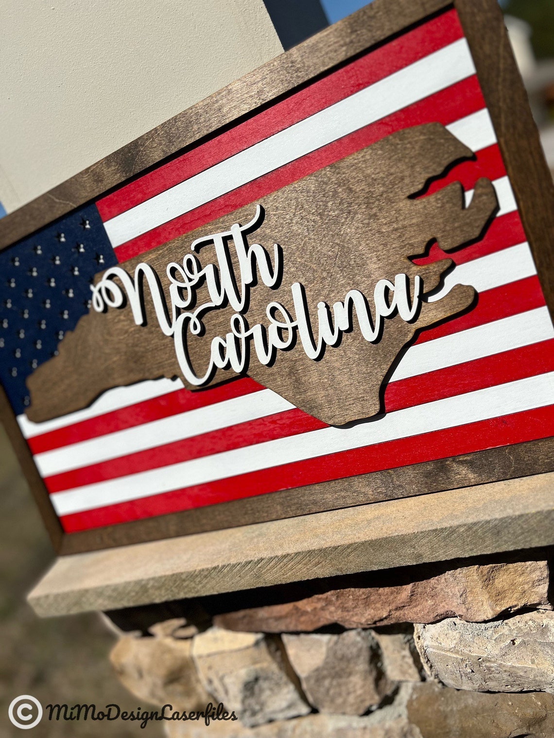 NORTH CAROLINA State Flag Sign With the American Flag and Frames, Easy ...
