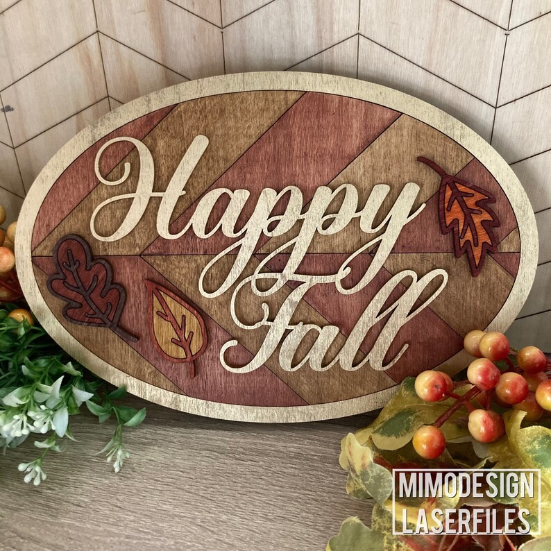 Happy Fall Boho Wood Quilted Sign Door Hanger Farmhouse Style - Etsy