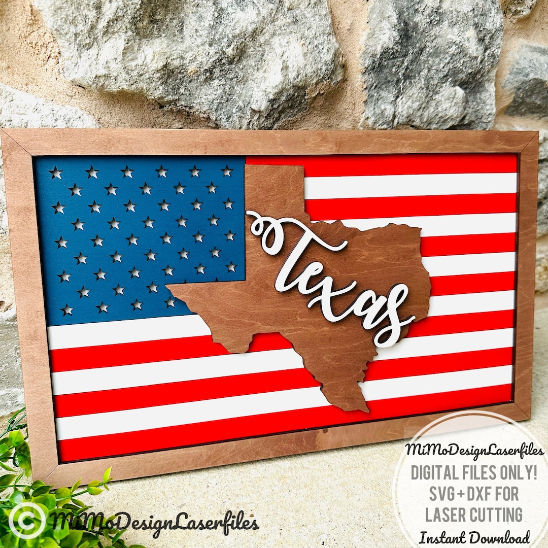 TEXAS State Sign With the American Flag and Frames, Layered and Easy to ...