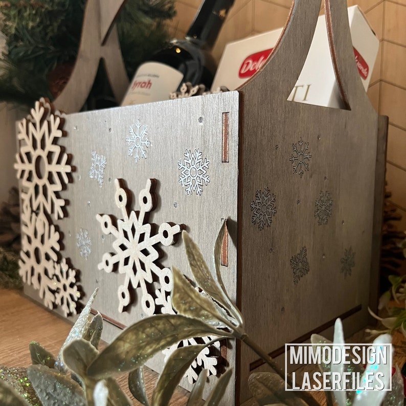 Snowflakes Gift or Decor Xmas Basket for Holding Wine Decor - Etsy