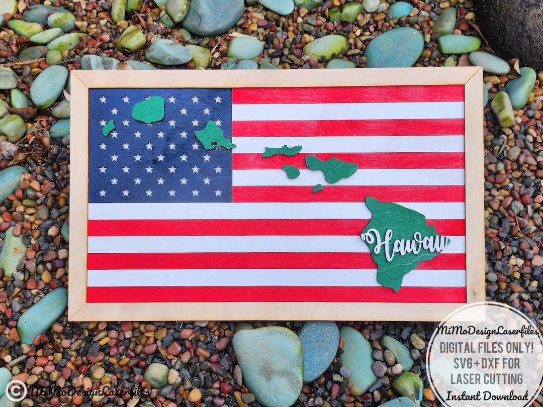 HAWAII State Flag Sign With the American Flag and Frames, Layered ...