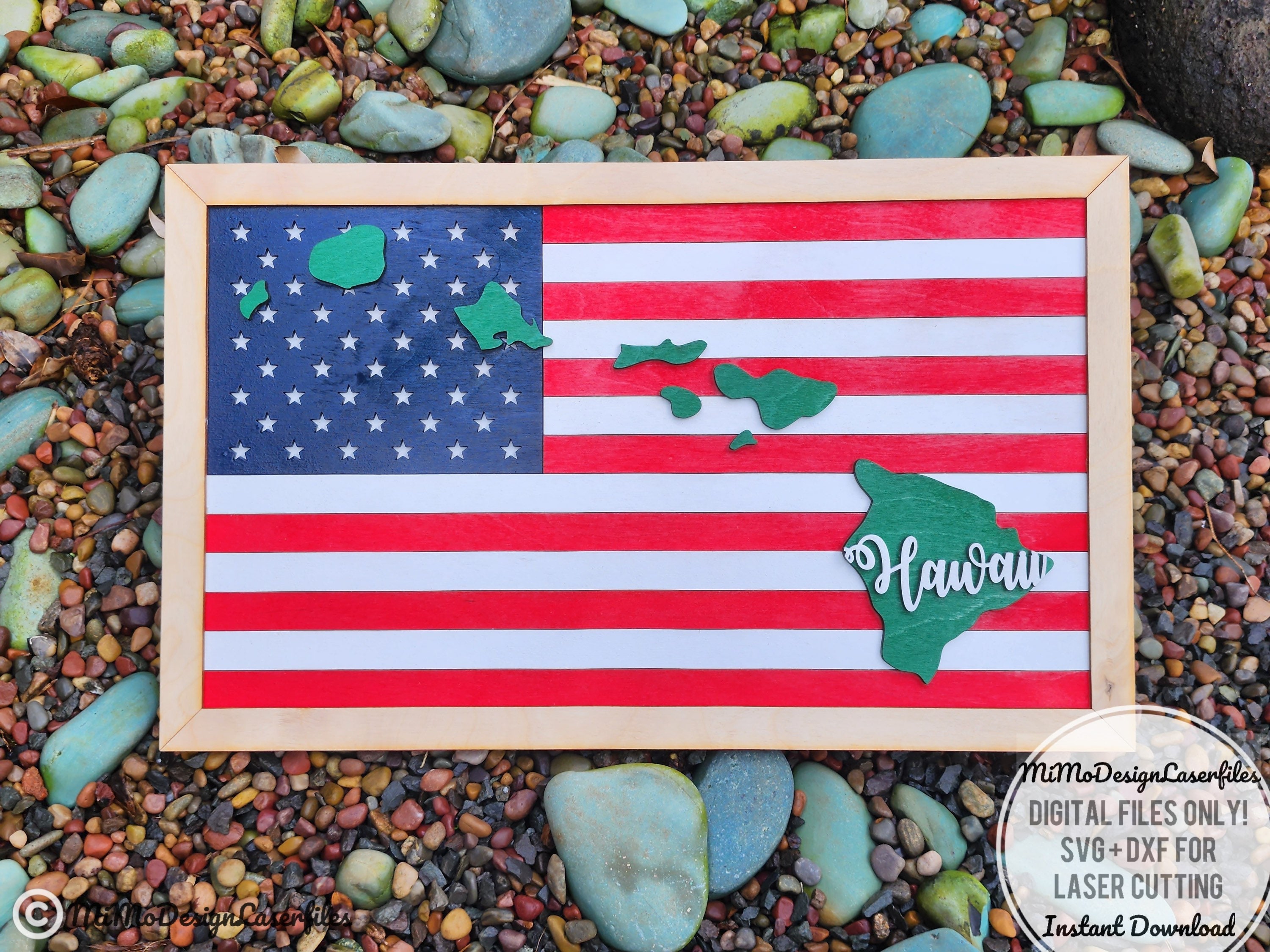 HAWAII State Flag Sign With the American Flag and Frames, Layered ...