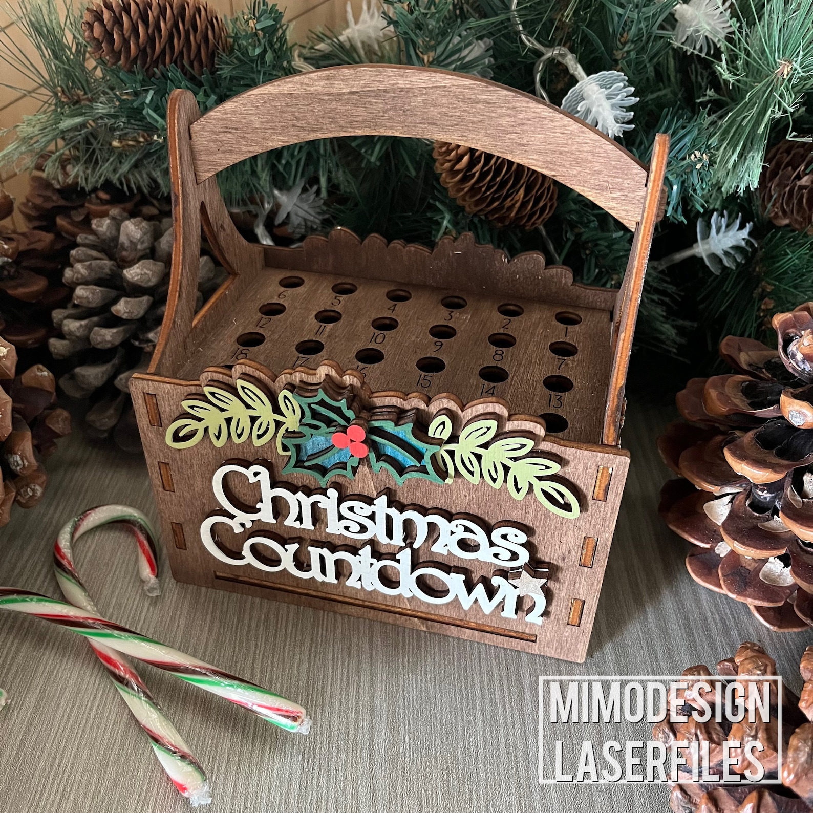 Count Down Candy Cane Christmas Calendar Advent Basket, American and ...