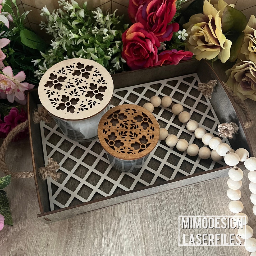 Rope Handled Decorative Inlay Tray With Interchangeable Bottom Pattern ...