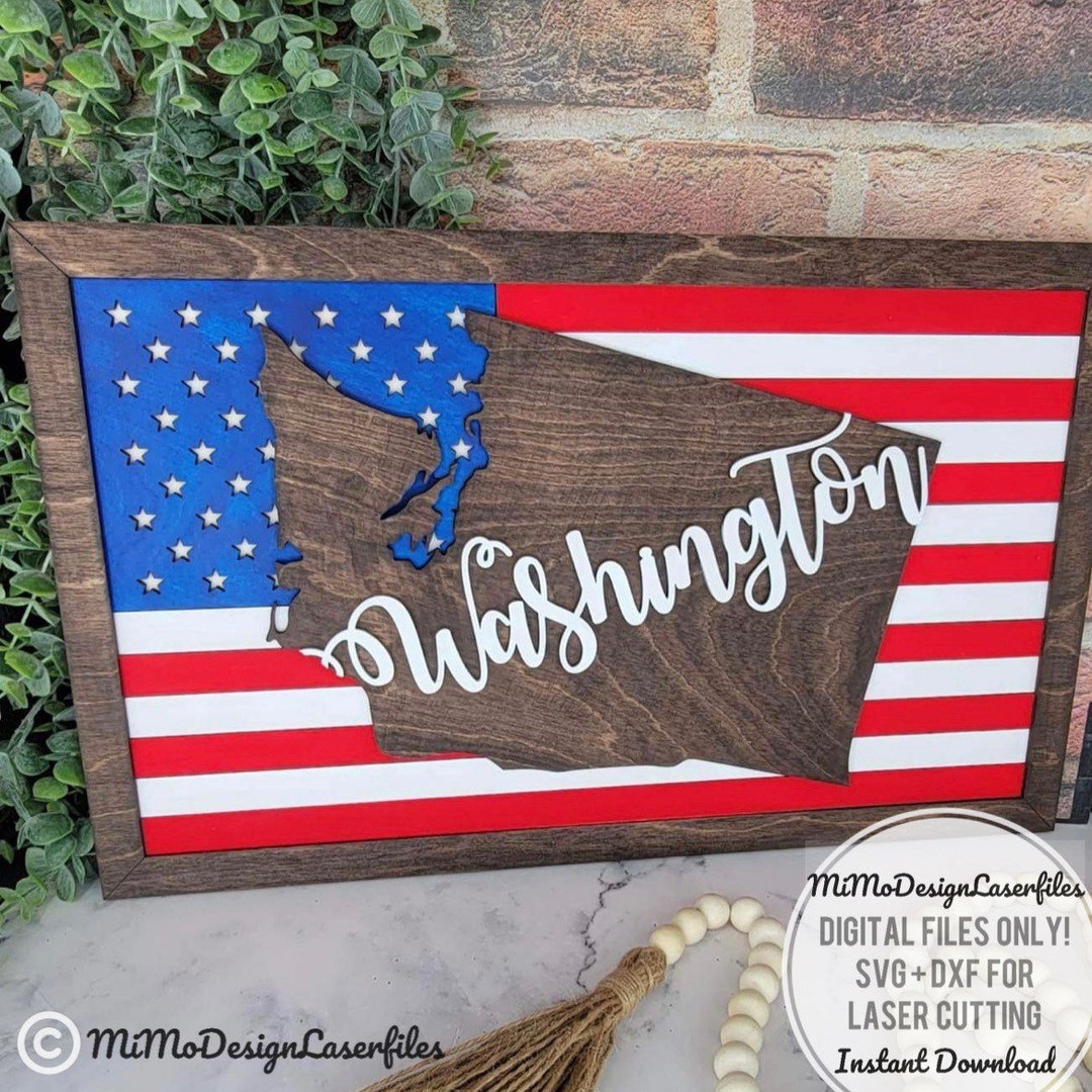 WASHINGTON State Flag Sign With the American Flag and Frames, Easy to ...