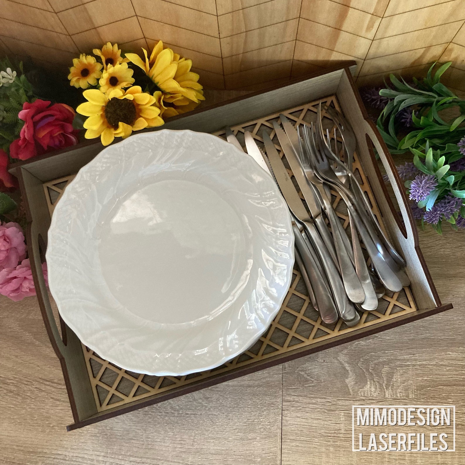 Serving Tray With Interchangable Patterned Insert Inlay for the Bottom ...