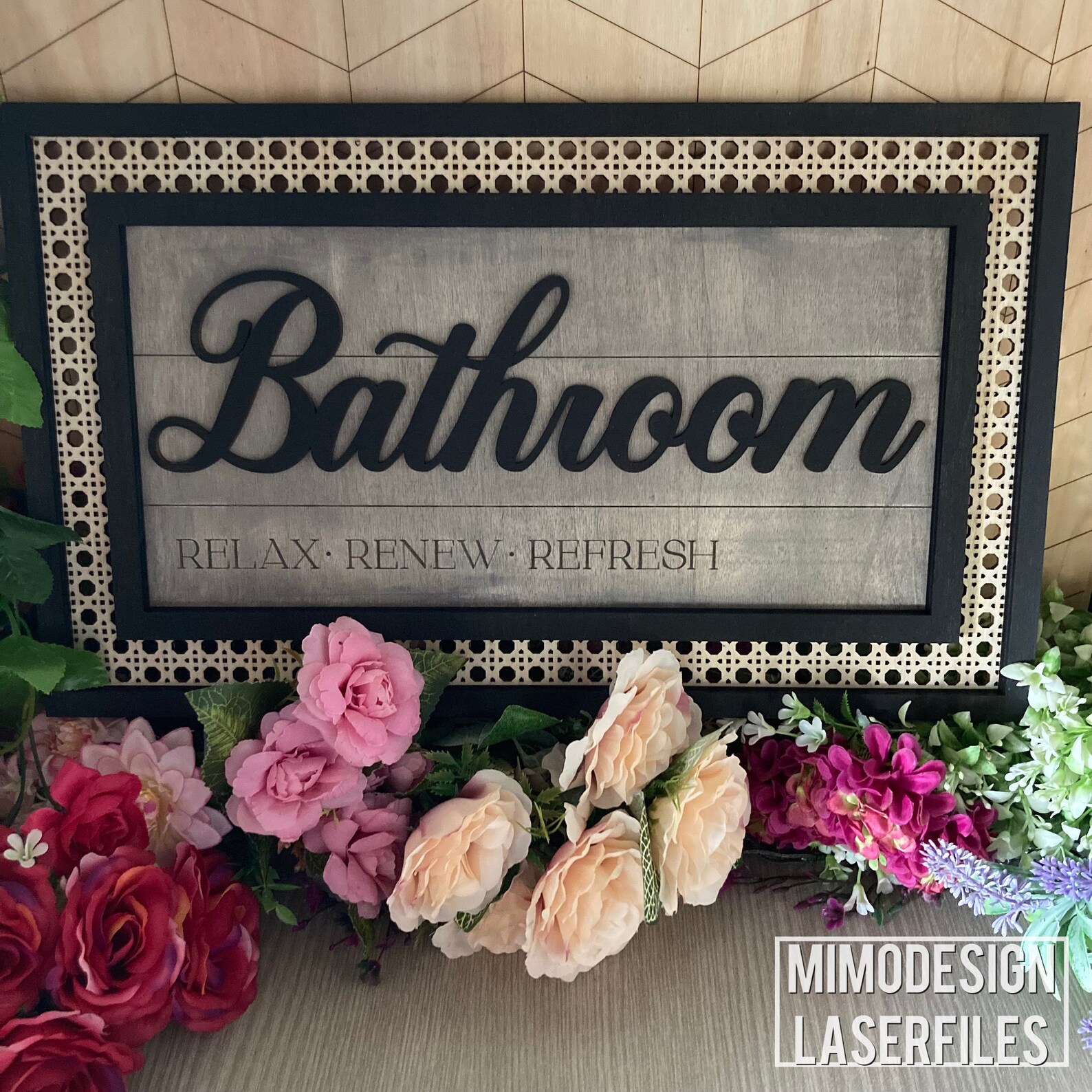 Bathroom Rattan Frame Sign / Door Hanger Farmhouse Style, Blank Frame ...