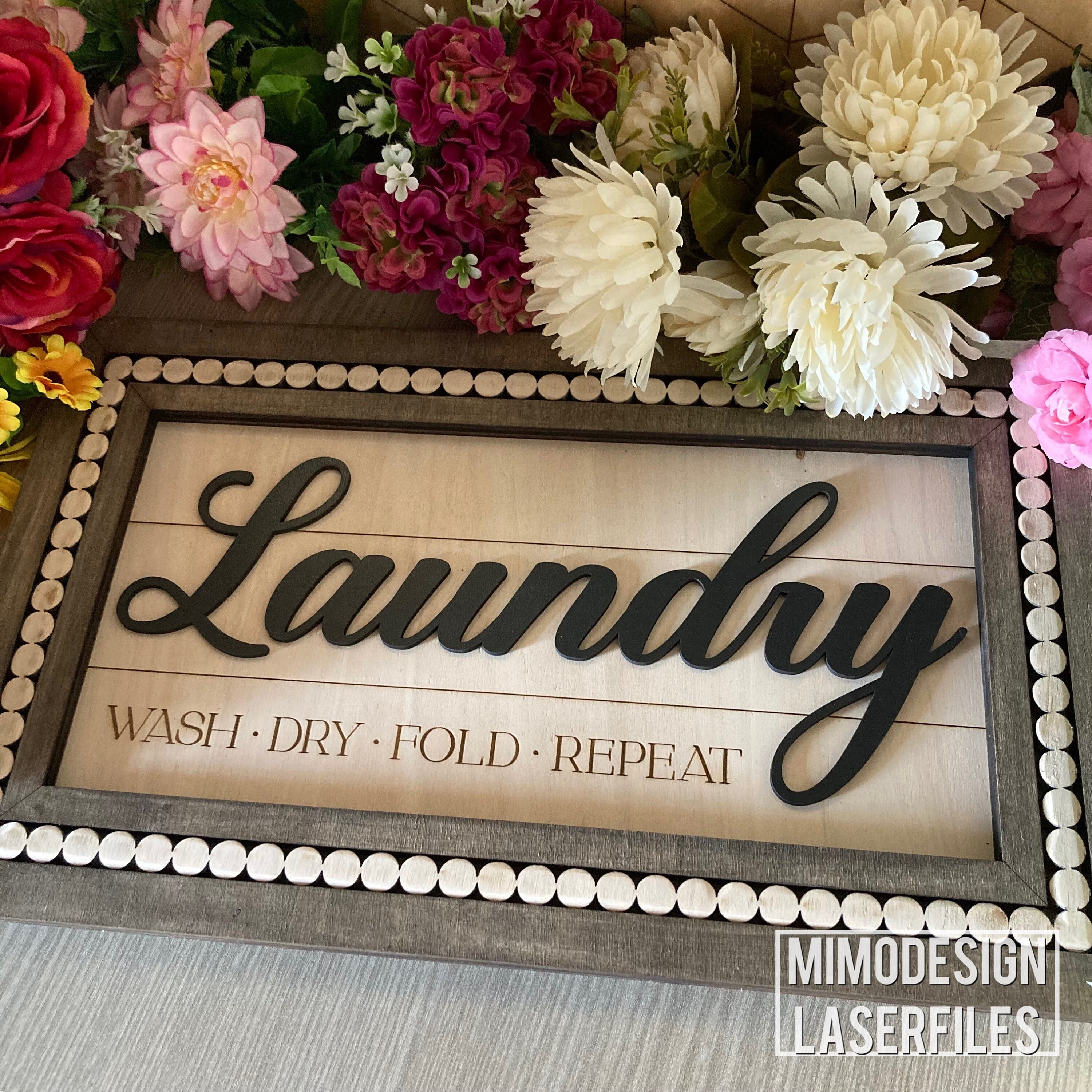 Laundry Room Beaded Frame Signs SVG | Wash Dry Fold Repeat Icons ...
