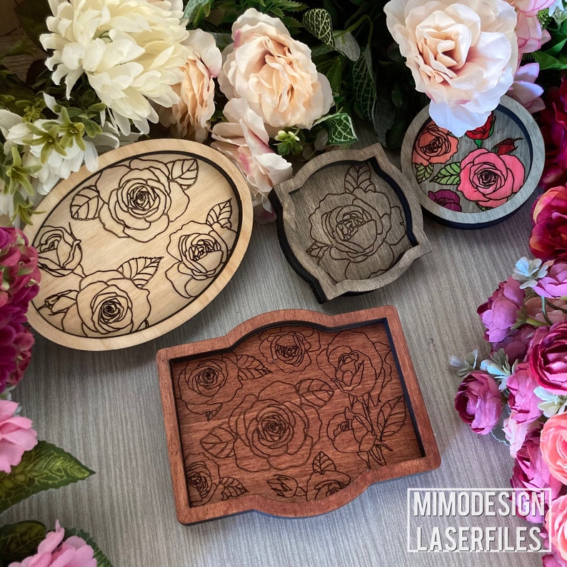 4 Trinket / Valet Trays Dish Incl Tags With Scored Hand Drawn Floral ...