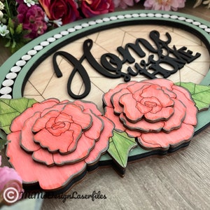Beaded Frame Sign With 3D Layered Peonies - Home Sweet Home Text and ...