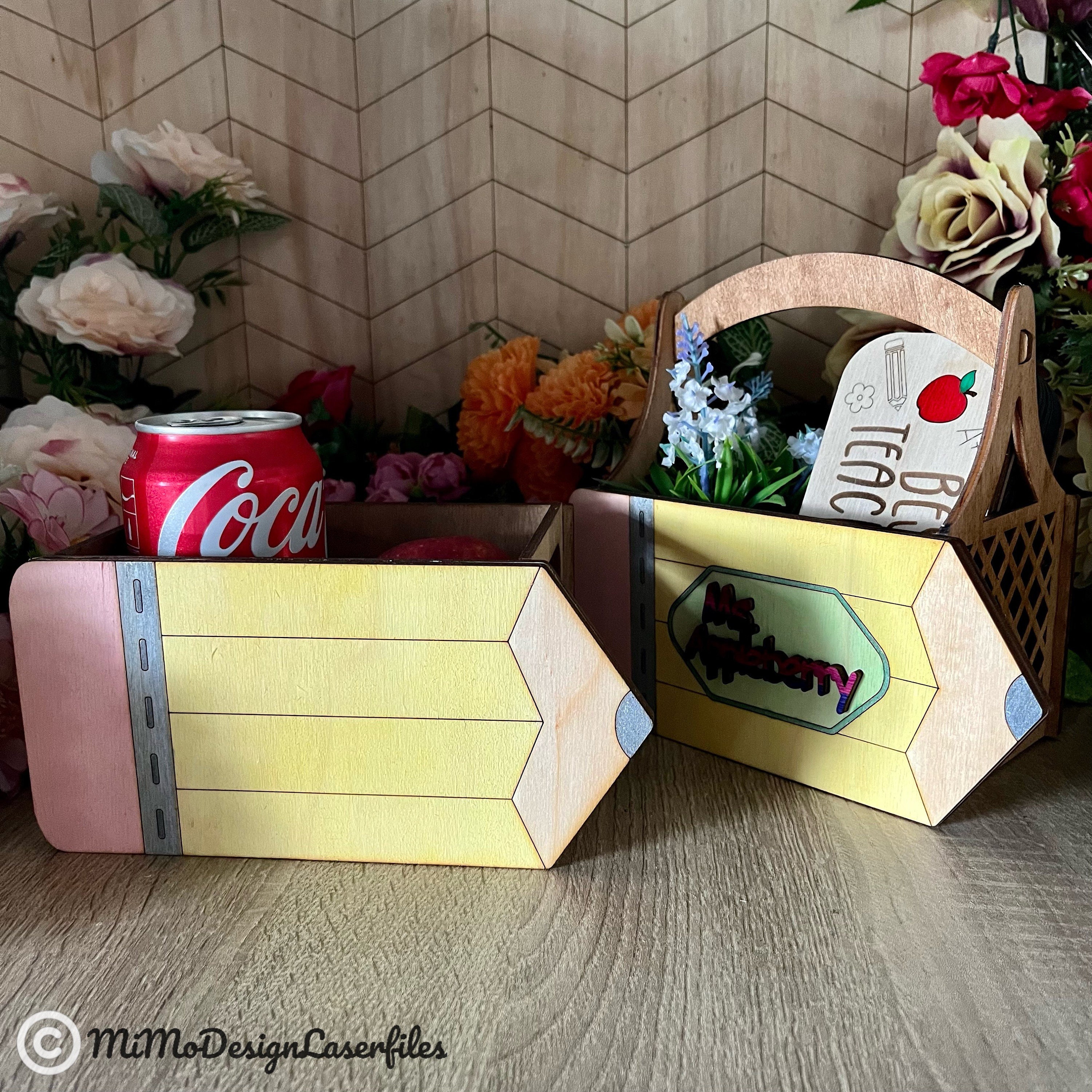 Pencil Shaped Mini Teacher Gift Basket and Box Bundle for ...
