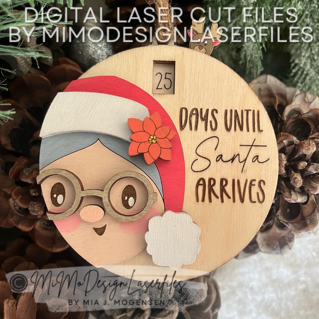 3D Mrs. Santa Countdown Ornament | Sliding Reindeer Lever | Countdown ...