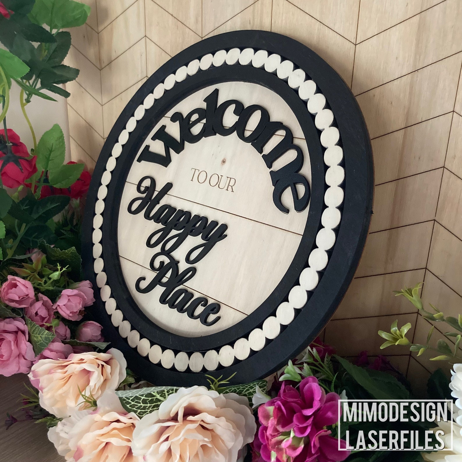 Round Welcome Beaded Frame Sign / Door Hanger Farmhouse Style - Etsy