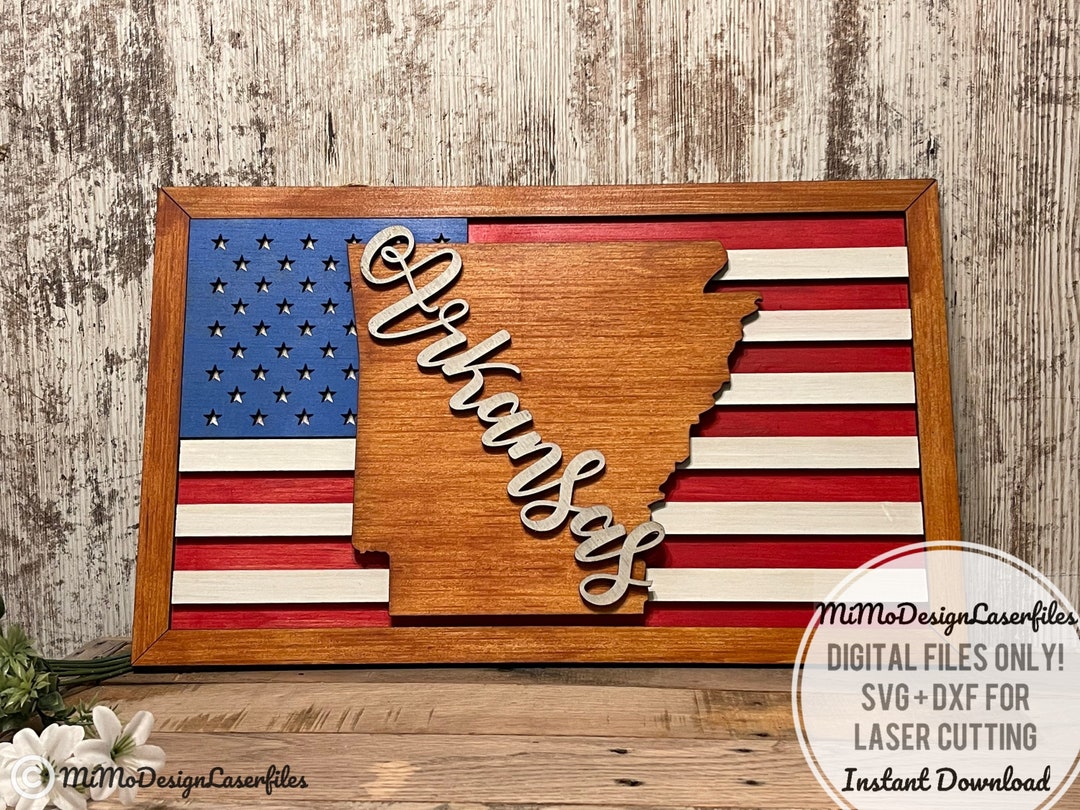 ARKANSAS State Flag Sign With the American Flag and Frames, Easy to ...