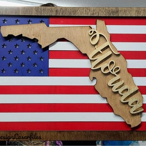 FLORIDA State Sign With the American Flag and Frames, Layered and Easy ...