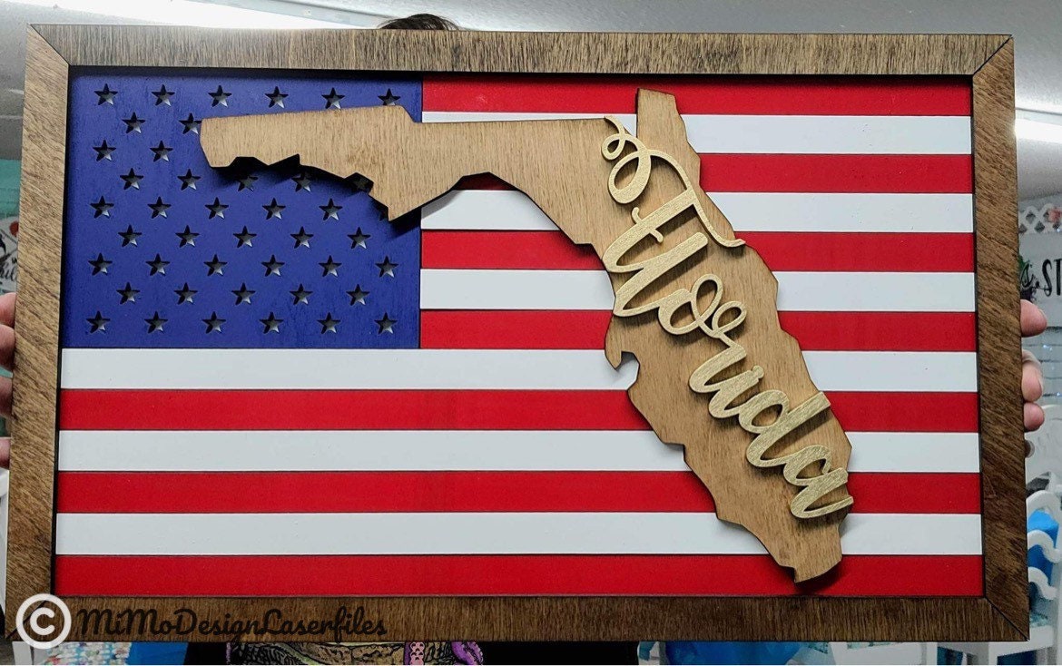 FLORIDA State Sign With the American Flag and Frames, Layered and Easy ...