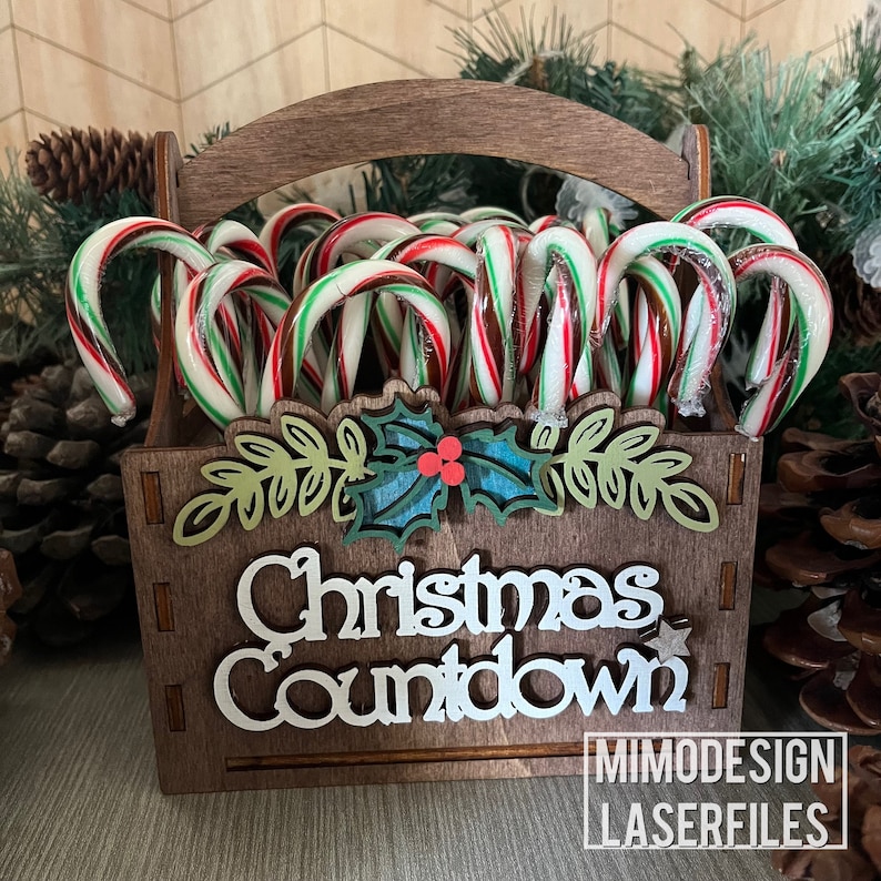 Count Down Candy Cane Christmas Calendar Advent Basket, American and ...
