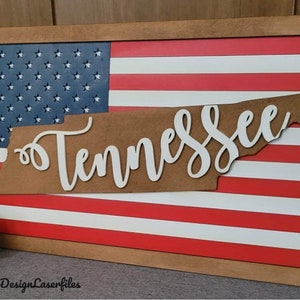 TENNESSEE State Sign With the American Flag and Frames, Layered and ...