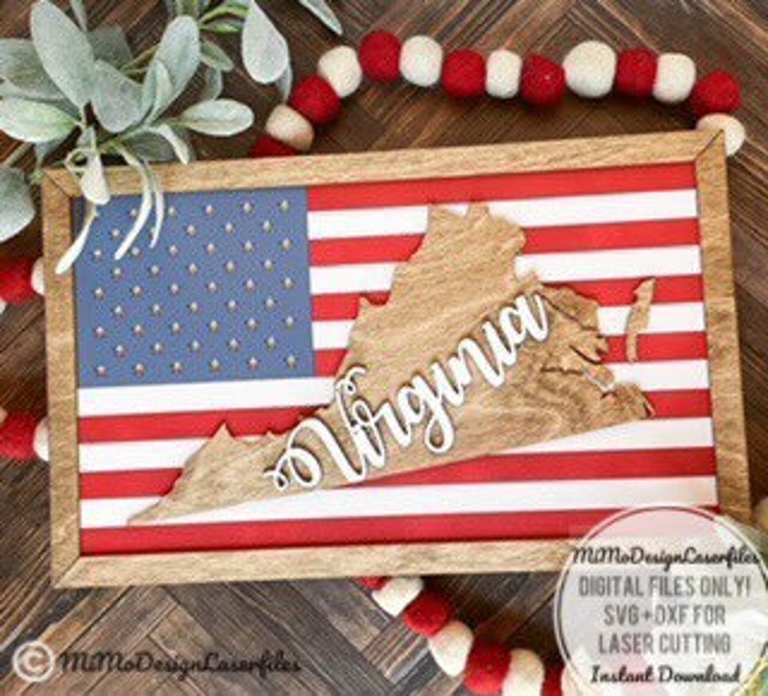 VIRGINIA State Flag Sign With the American Flag and Frames, Easy to ...