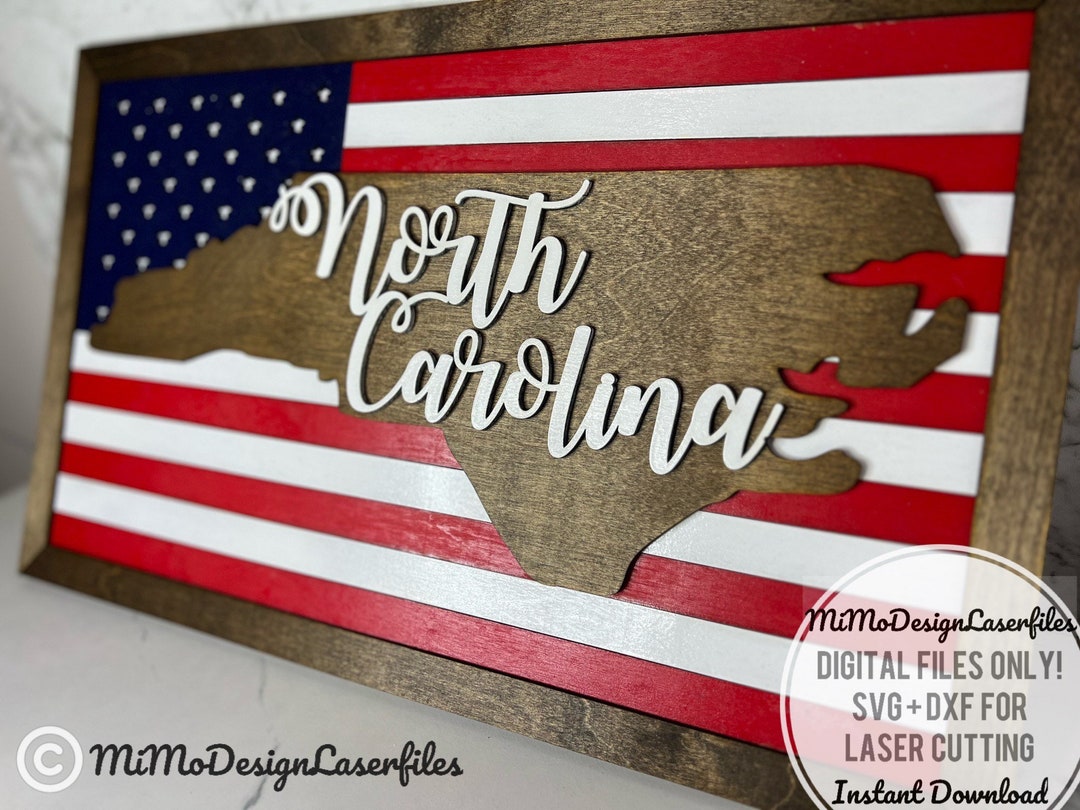 NORTH CAROLINA State Flag Sign With the American Flag and Frames, Easy ...