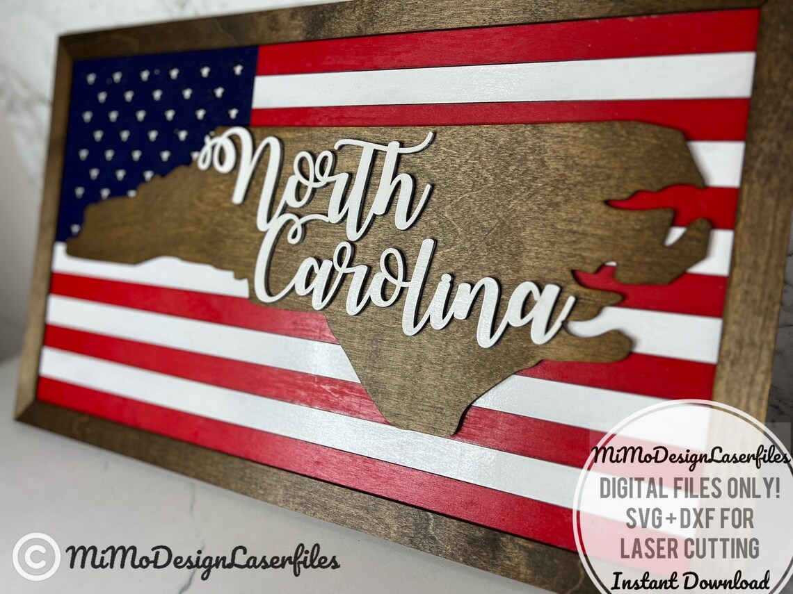 NORTH CAROLINA State Flag Sign With the American Flag and Frames, Easy ...