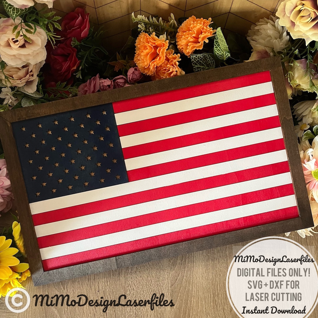 USA Basic Flag Sign With the American Flag and Frames, Layered, Easy to ...