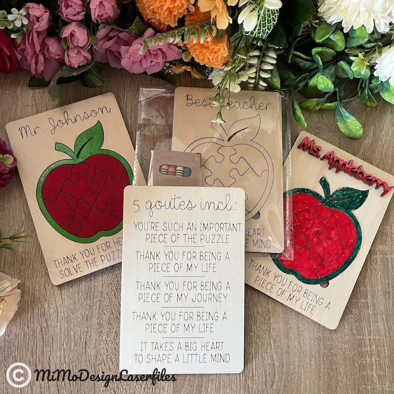 Teacher Puzzle Apple Card SVG | Teacher Appreciation Gift Card Holder ...