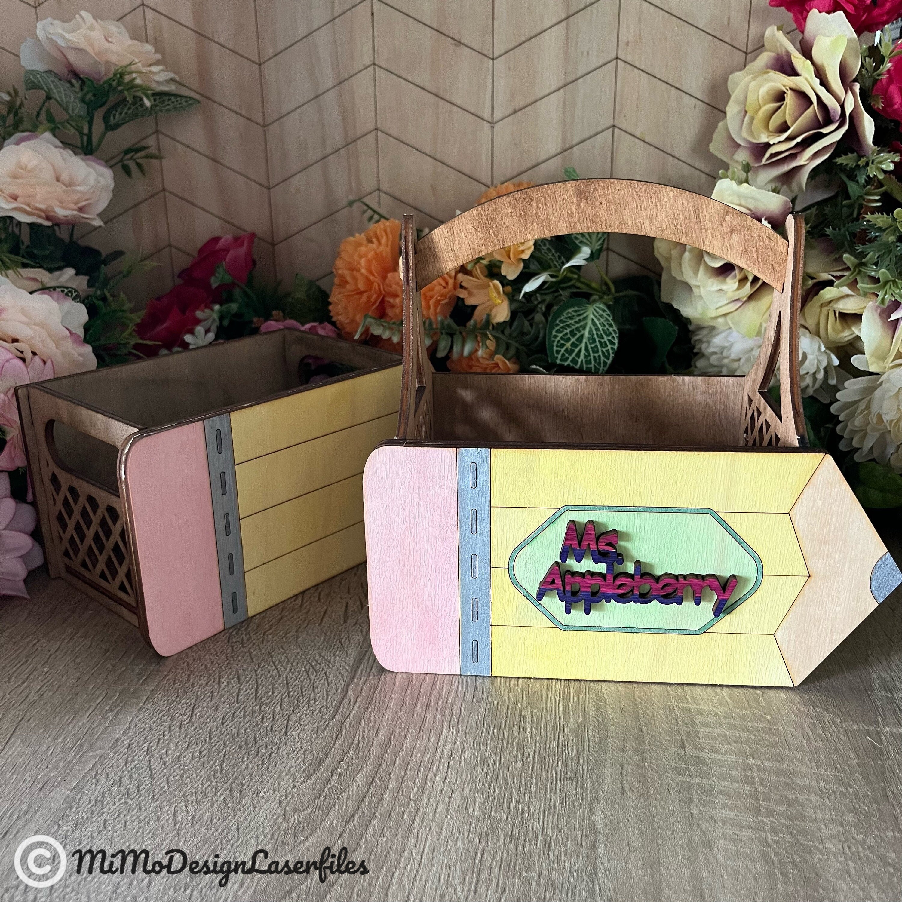Pencil Shaped Mini Teacher Gift Basket and Box Bundle for ...