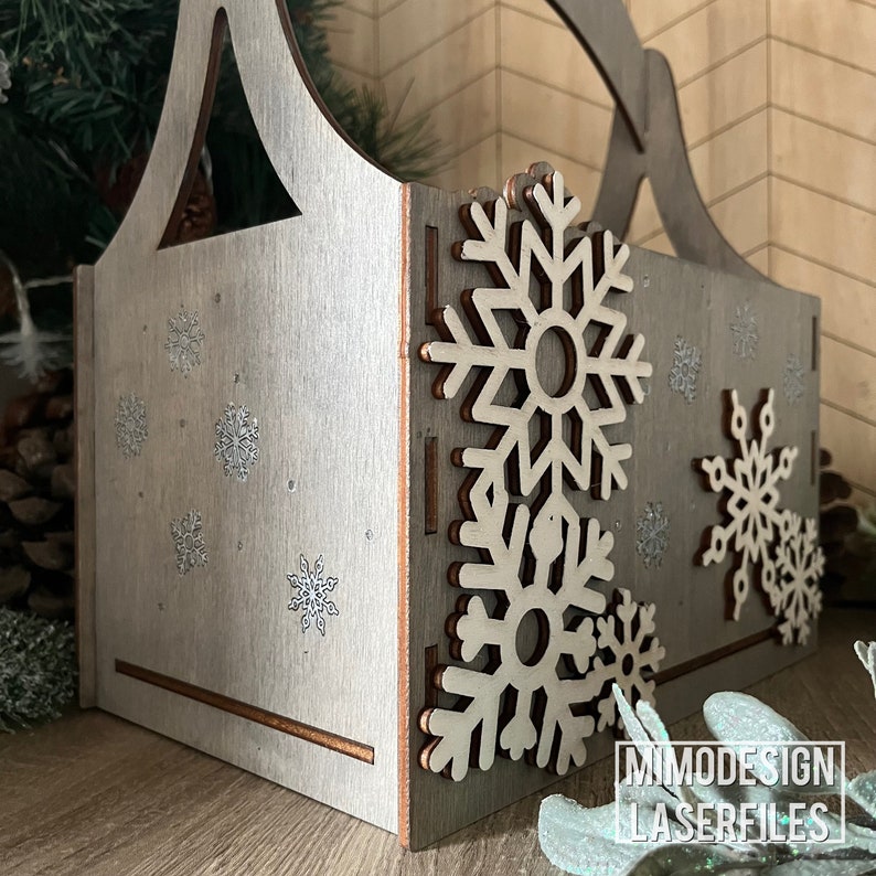 Snowflakes Gift or Decor Xmas Basket for Holding Wine Decor - Etsy