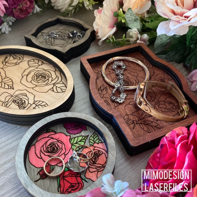 4 Trinket / Valet Trays Dish Incl Tags With Scored Hand Drawn - Etsy