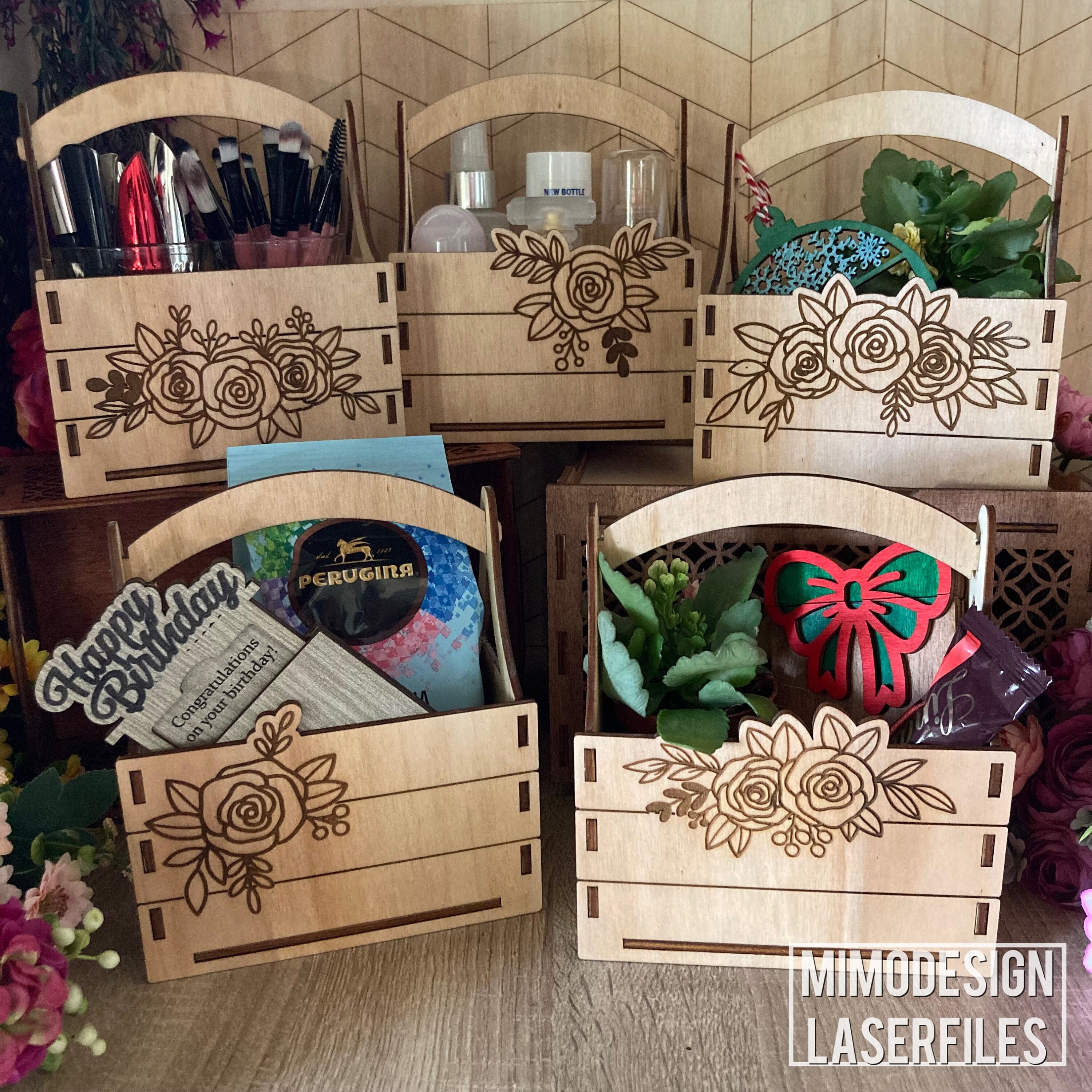 Mini Baskets Roses Bundle Basic Engraved Layered for Gifts - Etsy