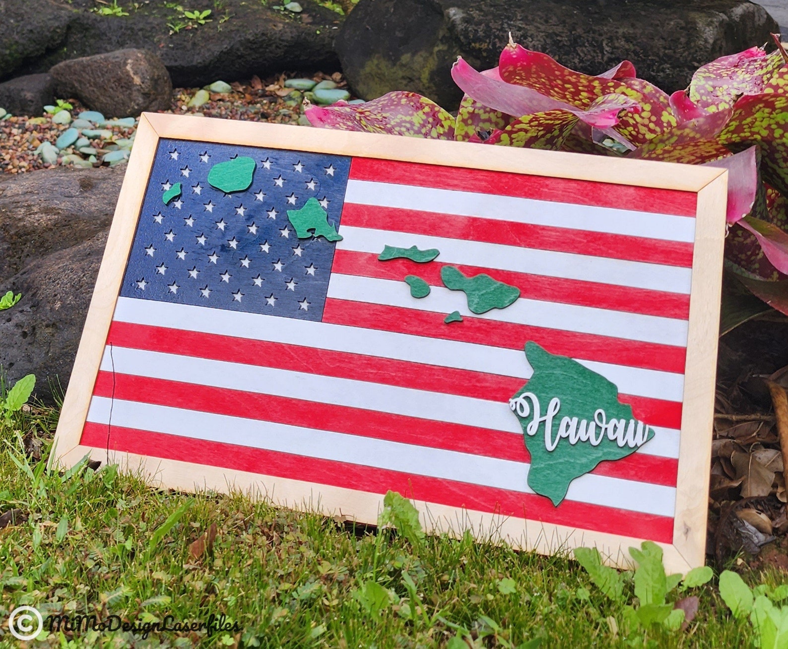 HAWAII State Flag Sign With the American Flag and Frames, Layered ...