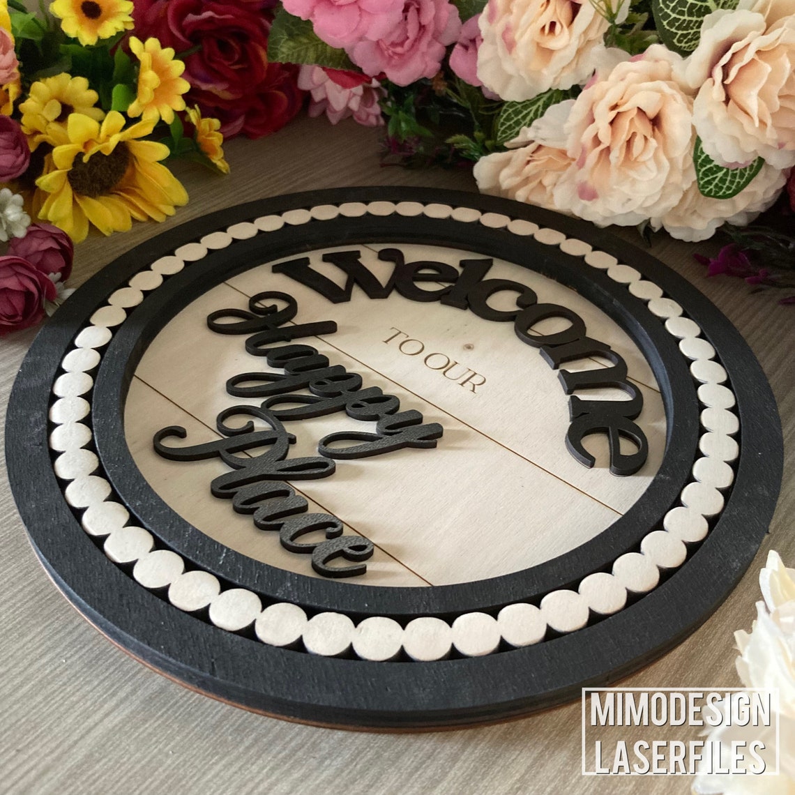 Round Welcome Beaded Frame Sign / Door Hanger Farmhouse Style - Etsy