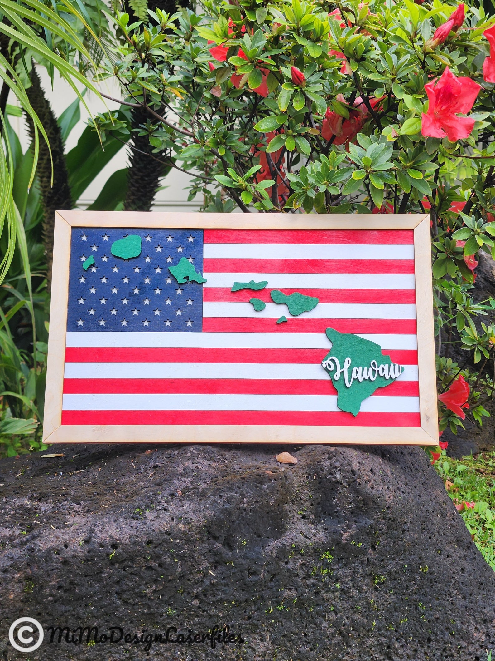 HAWAII State Flag Sign With the American Flag and Frames, Layered ...