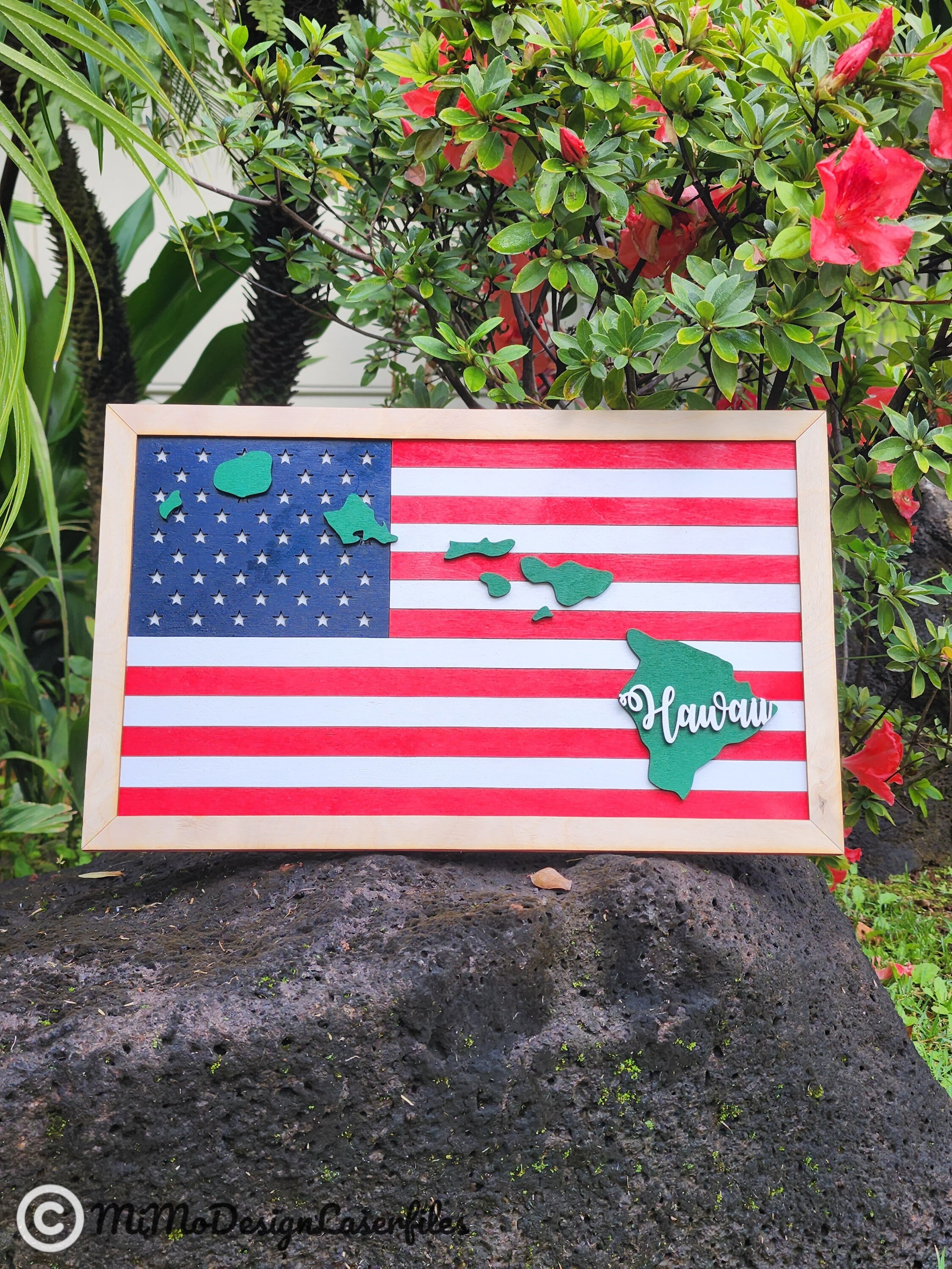 HAWAII State Flag Sign With the American Flag and Frames, Layered ...