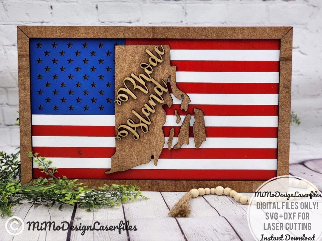 RHODE ISLAND State Sign With the American Flag and Frames, Layered and ...