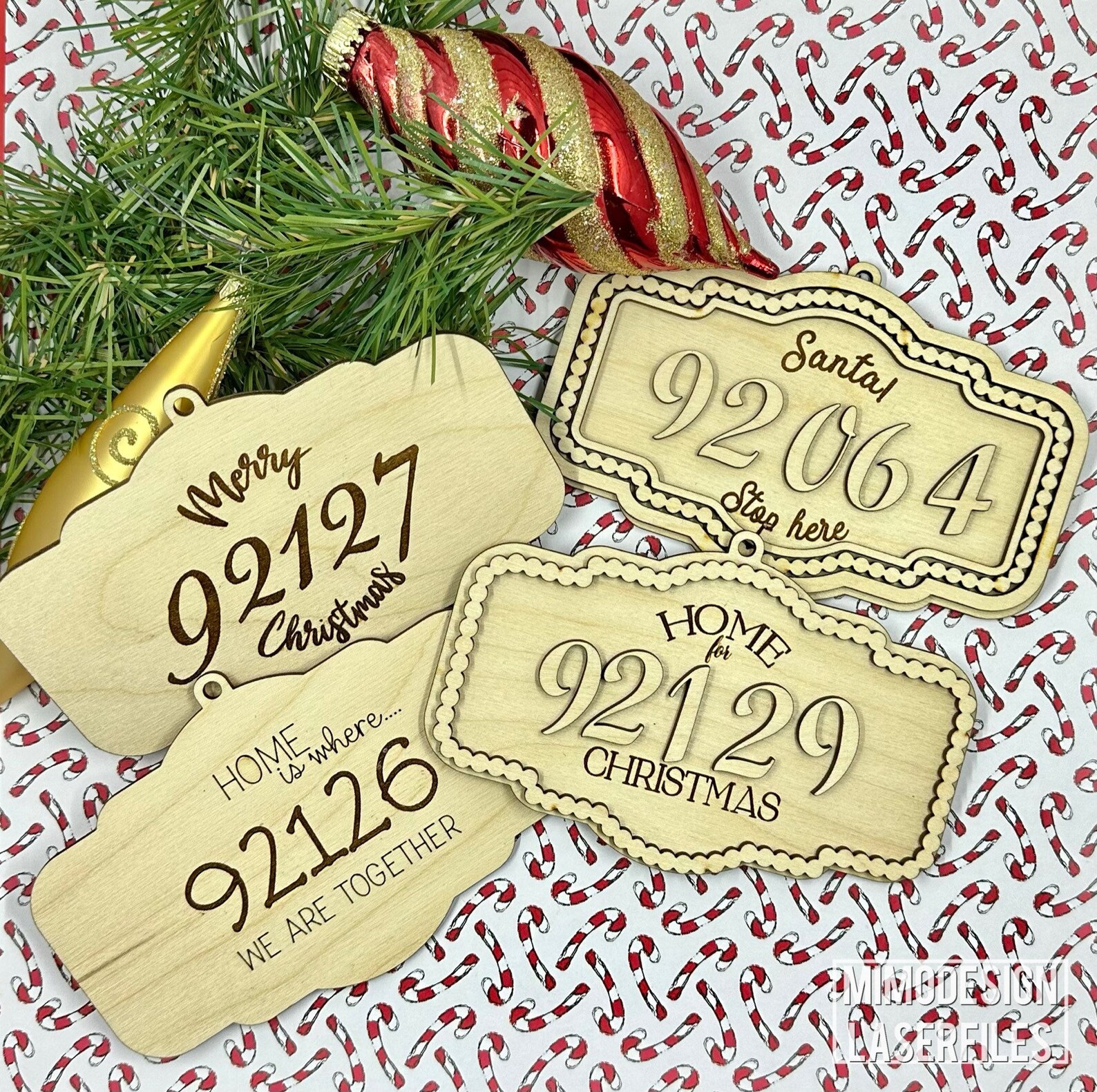ZIP Code Beaded Frame Christmas Ornaments | Postal Number & City Name ...