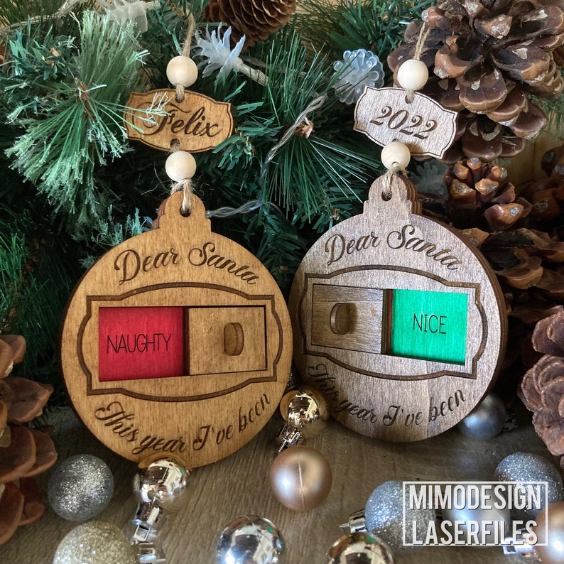 Naughty Nice Santa Sliding Personalized Name Family Bauble Christmas ...