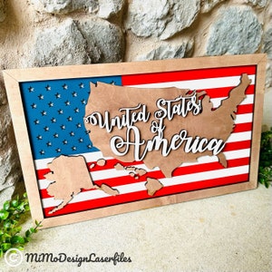 USA ALL States Map Sign With the American Flag and Frames, Layered and ...