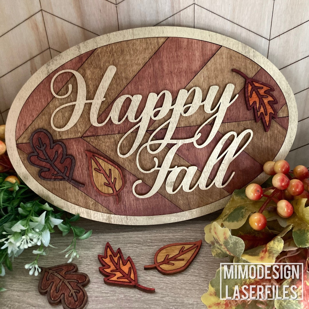 Happy Fall Boho Wood Quilted Sign Door Hanger Farmhouse Style, 2 Sizes ...