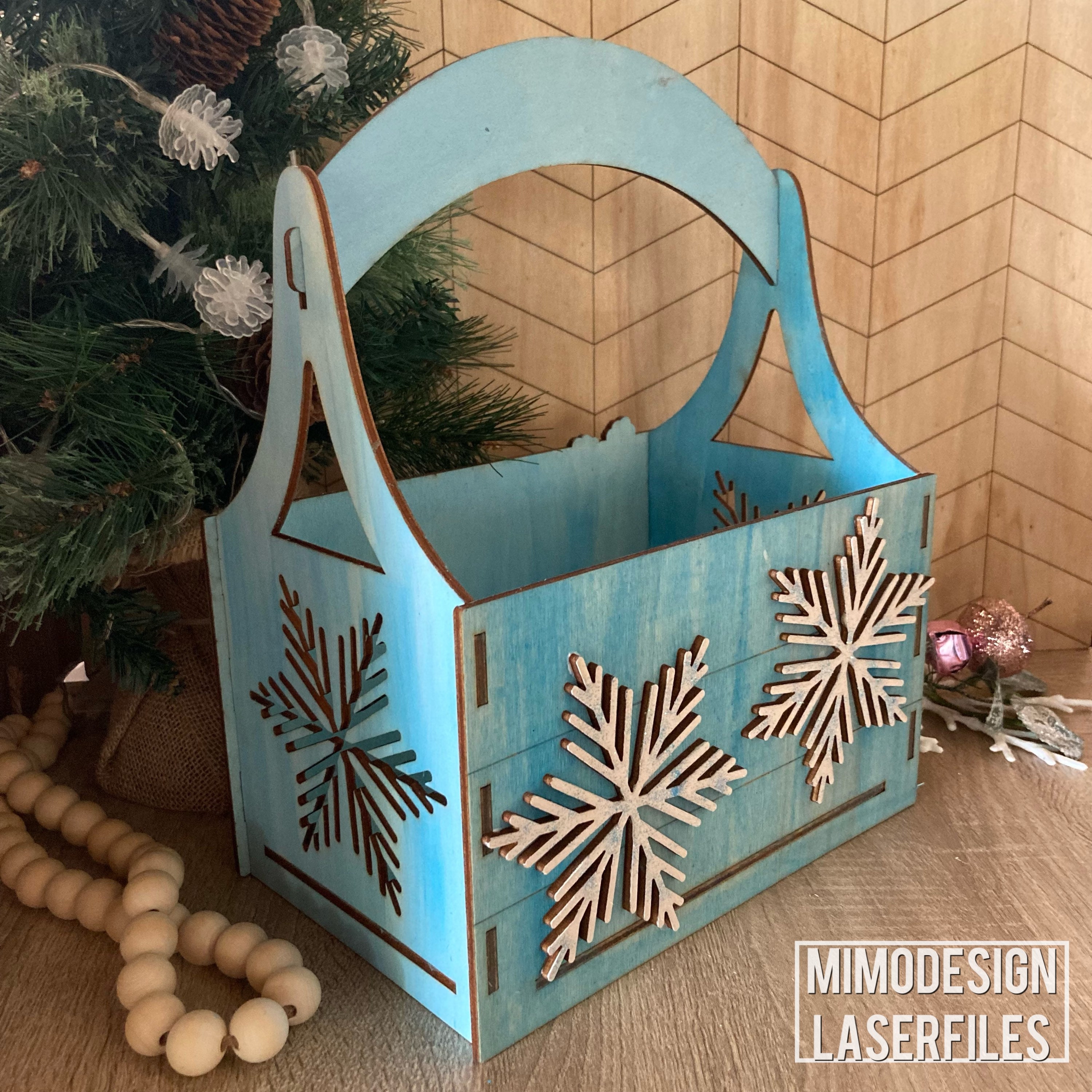 Snowflake Christmas Gift Basket Crate Box Caddy for Wine - Etsy